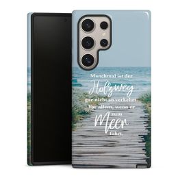 DeinDesign Galaxy S24 Ultra Handy Panzer Handyh&uuml;lle robuste Outdoor H&uuml;lle Schutzh&uuml;lle gl&auml;nzend Statement Beach Spruch Tough Case