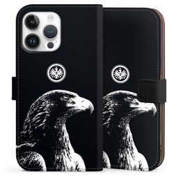 DeinDesign iPhone 14 Pro Max Handy Klapph&uuml;lle Handyh&uuml;lle aus Kunst Leder schwarz Flip Case Attila Official Licensed Product Eintracht Frankfurt Sideflip mit 