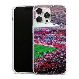 DeinDesign iPhone 15 Pro Max Handy Silikon H&uuml;lle Case wei&szlig; Handyh&uuml;lle Stadium Fcb Fc Bayern M&uuml;nchen Silikon Case