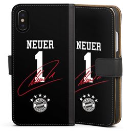 DeinDesign iPhone X Handy Klapph&uuml;lle Handyh&uuml;lle aus Kunst Leder schwarz Flip Case Fc Bayern M&uuml;nchen Manuel Neuer Fcb Sideflip mit langer Lasche