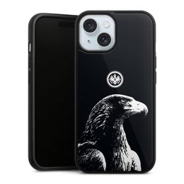 DeinDesign iPhone 15 Handy Gallery Case Handyh&uuml;lle 9H Geh&auml;rtetes Glas R&uuml;ckseite H&uuml;lle Attila Official Licensed Product Eintracht Frankfurt Gallery Case