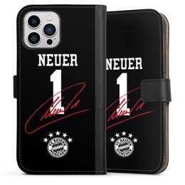 DeinDesign iPhone 13 Pro Max Handy Klapph&uuml;lle Handyh&uuml;lle aus Kunst Leder schwarz Flip Case Fc Bayern M&uuml;nchen Manuel Neuer Fcb Sideflip mit langer Lasche