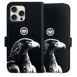 DeinDesign iPhone 15 Pro Max Handy Klapph&uuml;lle Handyh&uuml;lle aus Kunst Leder schwarz Flip Case Attila Official Licensed Product Eintracht Frankfurt Sideflip mit 
