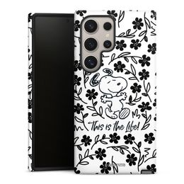 DeinDesign Galaxy S24 Ultra Handy Panzer Handyh&uuml;lle robuste Outdoor H&uuml;lle Schutzh&uuml;lle gl&auml;nzend Peanuts Flowers Snoopy Tough Case