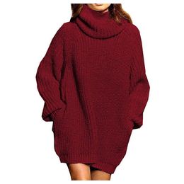 FIDDY Volantkleid Langärmliges gestricktes Weihnachtspulloverkleid für Damen