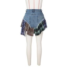 FIDDY Shorts Personalisierte Denim-Culottes mit Karomuster und rohen Kanten