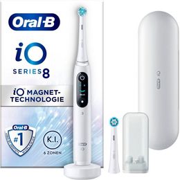 Oral-B Elektrische Zahnbürste iO 8, Aufsteckbürsten: 2 St., mit Magnet-Technologie, 6 Putzmodi, Farbdisplay & Reiseetui, weiß
