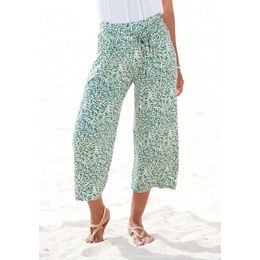 Beach Time Beachtime Culotte (mit Bindegürtel) mit Blätterdruck und Bindeband, luftig-leichte Sommerhose, grün