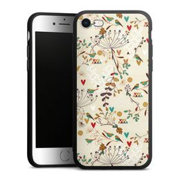 DeinDesign iPhone SE (2020) Handy Premium Silikon H&uuml;lle Handyh&uuml;lle schwarz Case Bird Retro Flowers Silikon Premium Case