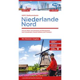 ADFC-Radtourenkarte NL 1 Niederlande Nord 1:150.000, reiß- und wetterfest, E-Bike geeignet, GPS-Tracks Download, mit Knotenpunkten, mit Bett+Bike Symbolen, mit Kilometer-Angaben, Karte (im Sinne von Landkarte)