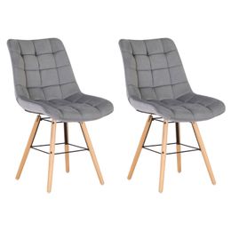 CLP 2er Set St&uuml;hle Leni Samt I Polsterst&uuml;hle Mit Gestepptem Sitz Und Samtbezug I Lehnst&uuml;hle Mit Einem Gestell Aus Holz Und Metall