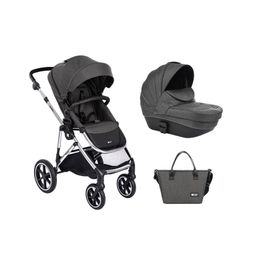 Kikkaboo Kinderwagen Thea 2 in 1 Babywanne, Wickeltasche, Fu&szlig;abdeckung, Korb dunkelgrau