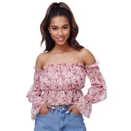 RAYSHYNE Damen Carmenbluse mit floralem Print Schulterfreies Crop Top in Einheitsgröße RS02