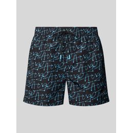 Hugo Straight Leg Badehose mit Allover-Label-Muster Modell 'MARCO'