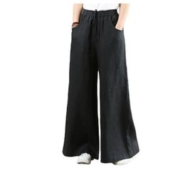 FIDDY Leinenhose Damen-Hose aus Leinen mit hoher Taille und weitem Bein