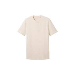 Tom Tailor Denim Herren Henley T-Shirt mit Struktur, beige, Uni, Gr. XL