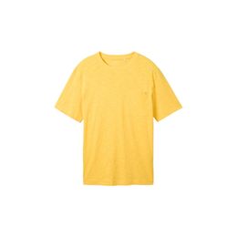 Tom Tailor Herren Basic T-Shirt in Melange Optik, gelb, Melange Optik, Gr. XL