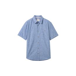 Tom Tailor Herren Regular Kurzarmhemd, blau, Uni, Gr. XL