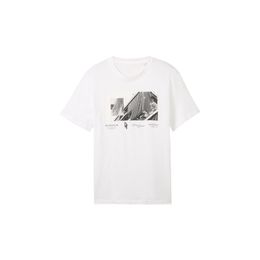 Tom Tailor Denim Herren T-Shirt mit Print, weiß, Print, Gr. XL
