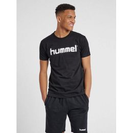 Hummel T-Shirt Logo T-Shirt Sport Kurzarm Rundhals Shirt aus Baumwolle HMLGO 5125 in Schwarz