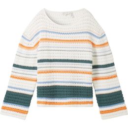 Tom Tailor Strickpullover, Baumwolle, Lochstrickmuster, für Damen, weiß, L