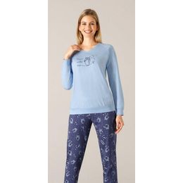 Hajo Schlafanzug Damen Pyjama mit Eulen (2 tlg) Baumwolle