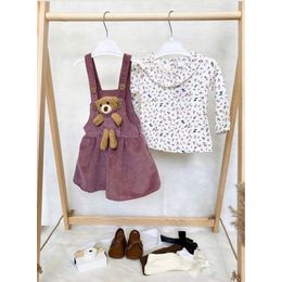 Engelbaby 7/8-Overall 3-teiliges Set Langarmshirt und Salopett mit Kuscheltier(Teddybär) (spar-set