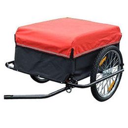 HOMCOM Transportanhänger Lastenanhänger Fahrrad CargoTrailer Schwarz + Rot L140 x B88 x H60 cm