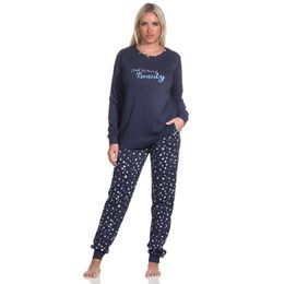 Normann Pyjama Damen Schlafanzug lang mit Bündchen in Kuschel Interlock Qualität