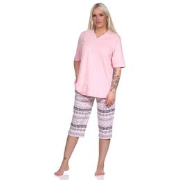 Normann Pyjama Damen kurzarm Schlafanzug mit Caprihose im Ethnolook
