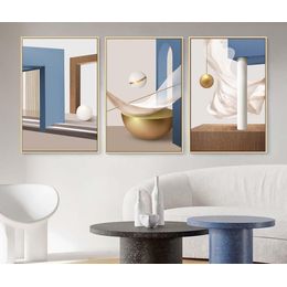 FIDDY Leinwandbild Abstraktes geometrisches dekoratives Gemälde-Kernset mit 3 Stück.