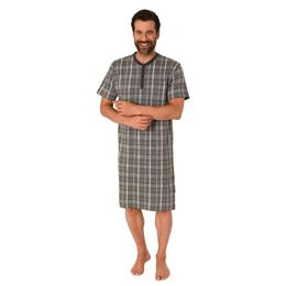 Normann Pyjama Herren kurzarm Nachthemd mit Knopfleiste am Hals