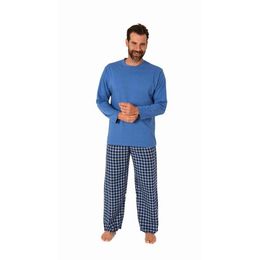 Normann Pyjama Herren Schlafanzug lang Pyjama Set mit karierter Flanell Hose