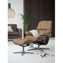 stressless® Relaxsessel Reno (Set, Relaxsessel mit Hocker), mit Hocker, mit Cross Base, Größe S, M & L, Holzakzent Schwarz, braun