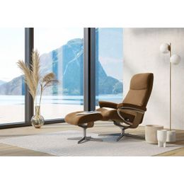 stressless® Relaxsessel View (Set, Relaxsessel mit Hocker), mit Hocker, mit Cross Base, Größe S, M & L, Holzakzent Eiche, braun