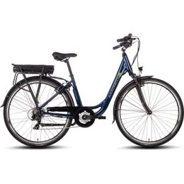 SAXONETTE E-Bike Advanced Sport, 7 Gang Shimano SHIMANO Tourney Schaltwerk, Kettenschaltung, Heckmotor, 375 Wh Akku, (mit Akku-Ladegerät), E-Bike Cityrad, integriertes Rahmenschloss, blau