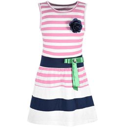 KMISSO Jerseykleid Mädchen Sommer Kleid gestreift mit Schleife 30049 (1-tlg) Schleife