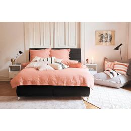 Tom Tailor HOME Boxspringbett SOFT LINES BOX, mit geschwungenem Kopfteil mit horizontaler Steppung, ohne Print, schwarz