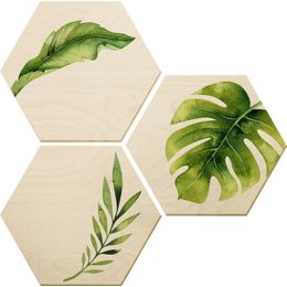 Wall-Art Holzbild Kvilis Dschungel 04, Landschaften (Set), Holzposter Collage, beige|grün