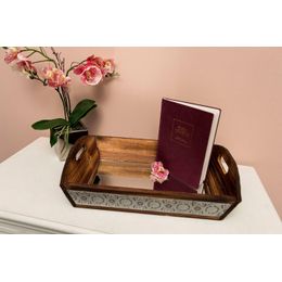 MyFlair Möbel & Accessoires Tablett Nassar, Holz, Metall, Dekotablett mit Spiegel, in verschiedenen Größen erhältlich, braun|silberfarben