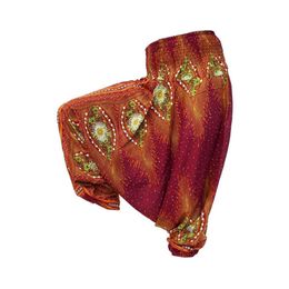 PANASIAM Stoffhose Aladinhose im schönen Peacock Design Haremshose aus 100% natürlicher Viskose auch als Overall tragbar Damen Pumphose bequeme Freizeithose