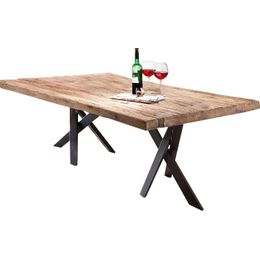 Sit Esstisch, nachhaltig aus recyceltem Holz, beige|schwarz