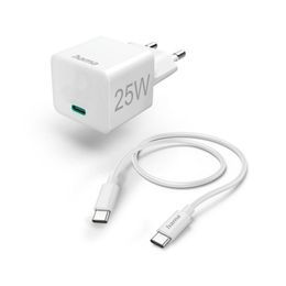 Hama Schnellladegerät m. Ladekabel USB C Mini Ladegerät PD 25W 1,5m Weiß Smartphone-Ladegerät, weiß