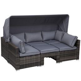 Outsunny Rattan Lounge Set mit Sonnendach inkl. Kissen und Beistelltisch Metall Grau 215 x 75 x 64