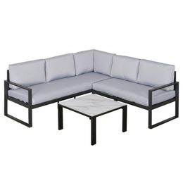 Outsunny 3-tlg. Gartenmöbel-Set mit Couchtisch Sofa mit Kissen Outdoor Aluminium Grau