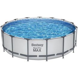 Bestway Framepool Steel Pro MAX™ (Komplett-Set), Frame Pool mit Filterpumpe Ø 457x122 cm, lichtgrau, grau