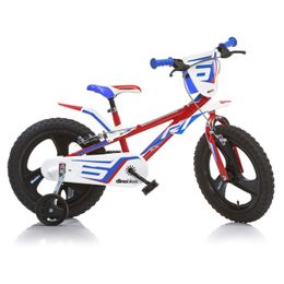 DINO Kinderfahrrad Mountainbike, 1 Gang, mit Stützrädern, Frontschild und coolen Schutzblechen, rot