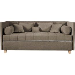 ADA Trendline Schlafsofa Kona, 7-Zonen Taschenfederkernmatratze, Zierkissen-Set und Schlummerrollen, beige|grau