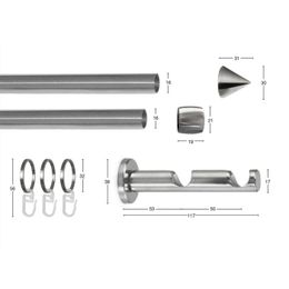 Gardinenstange DIAMANT, Garesa, Ø 16 mm, 2-läufig, Wunschmaßlänge, mit Bohren, verschraubt, Aluminium, Metall, Vorhanggarnitur, verlängerbar, Kegel, edelstahl optik, mit Ringe, silberfarben