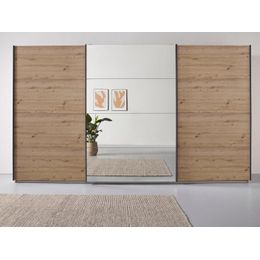 Rauch Schwebetürenschrank Oteli mit Mittelspiegel, in verschiedenen Dekor- und Hochglanzfarben, beige